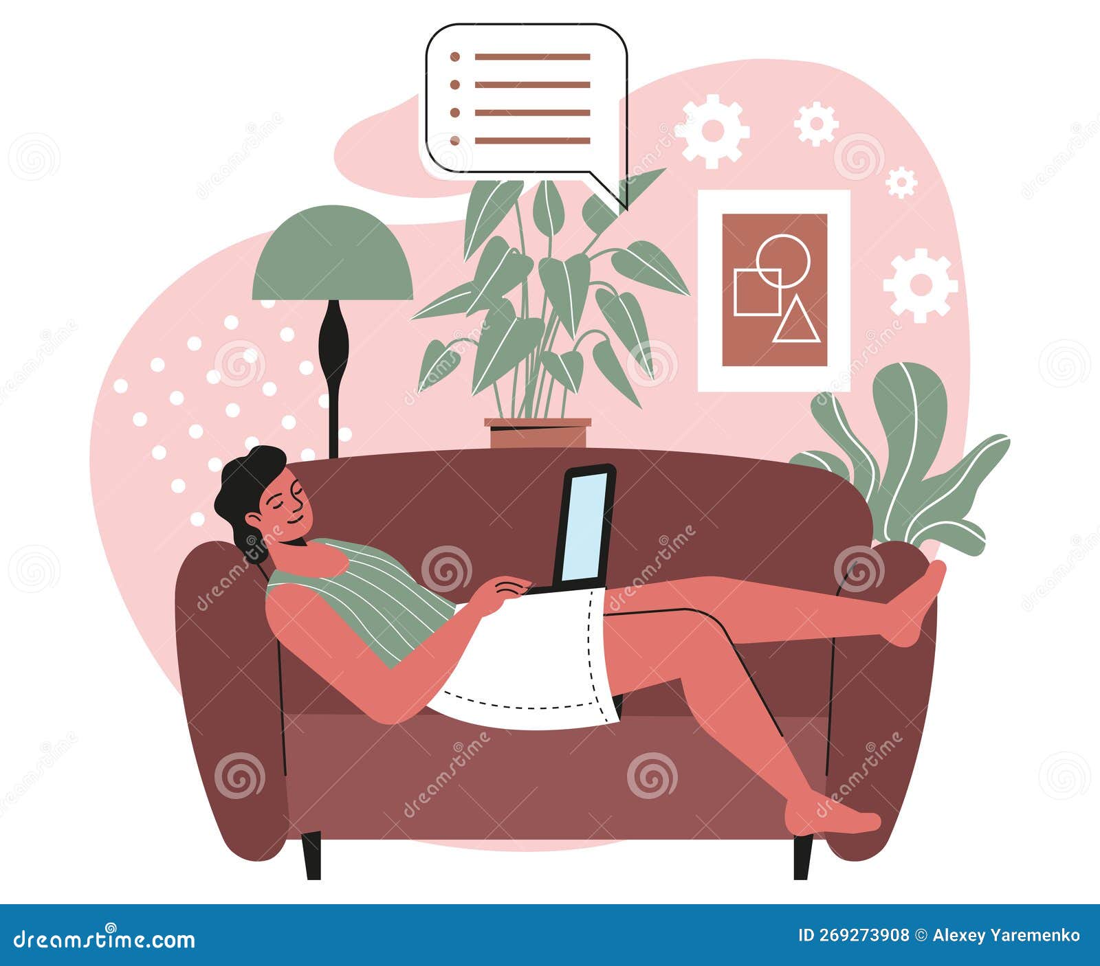 Freelancer Working in Comfortable Workspace Stock Vector - Illustration ...