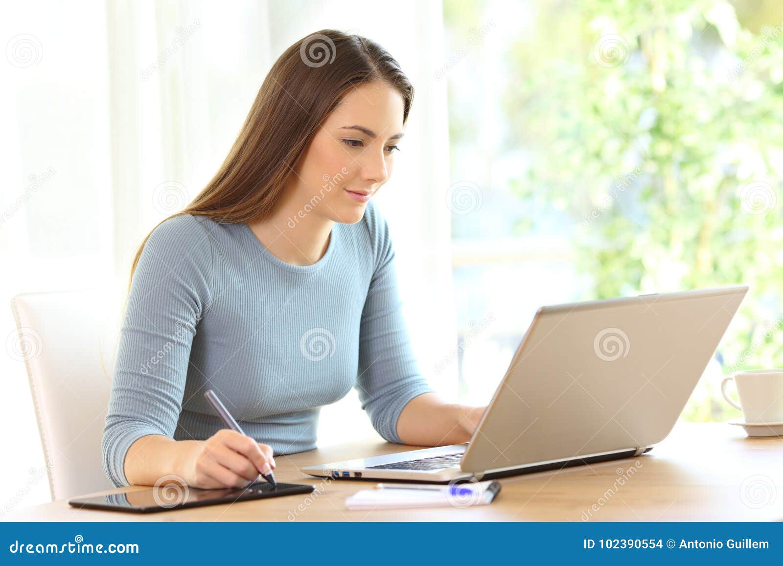 Freelancer Working with a Digital Tablet and a Laptop Stock Photo ...
