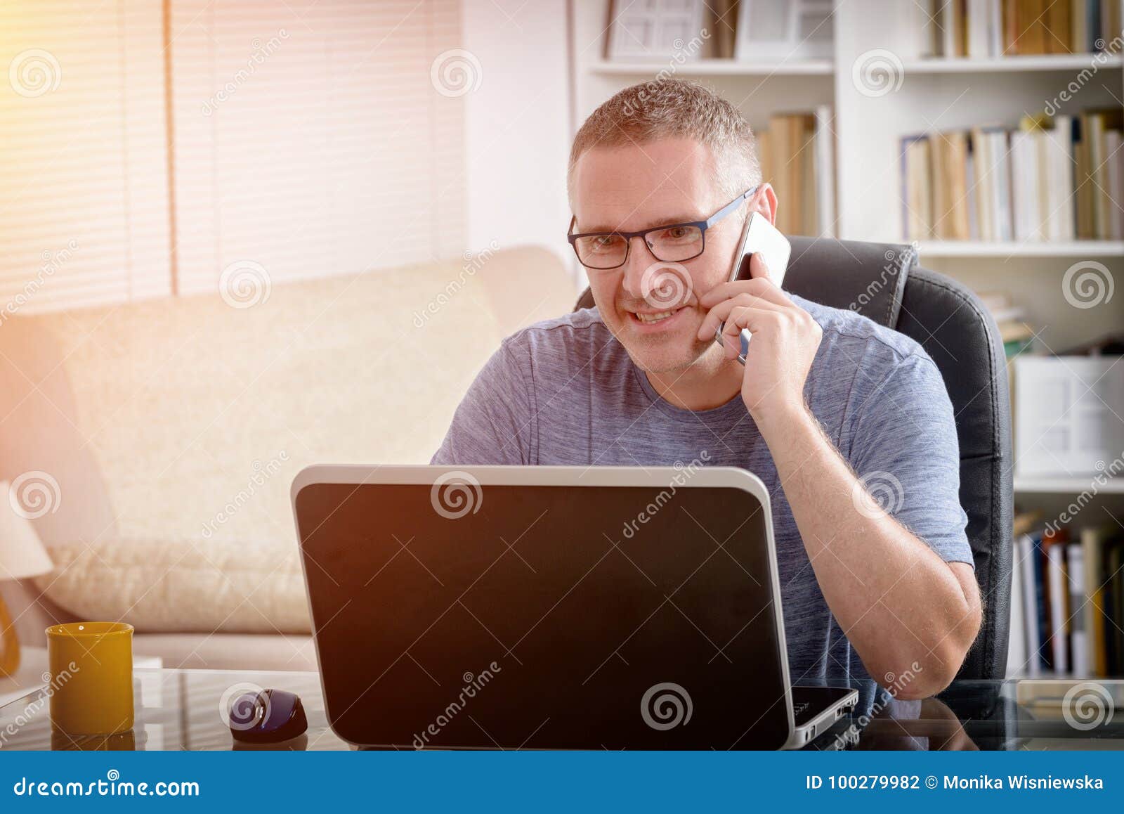 Freelancer working at home stock photo. Image of interior - 100279982