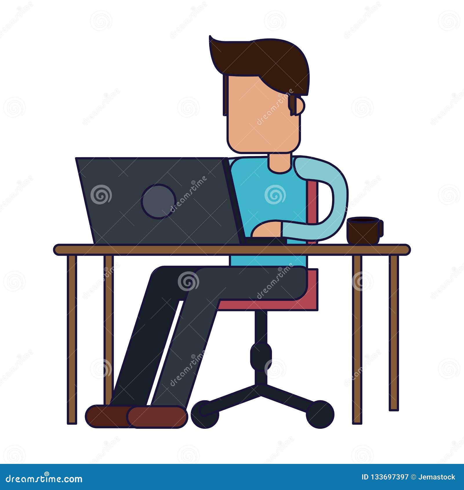 Working with Computer Avatar Stock Vector - Illustration of freelance ...
