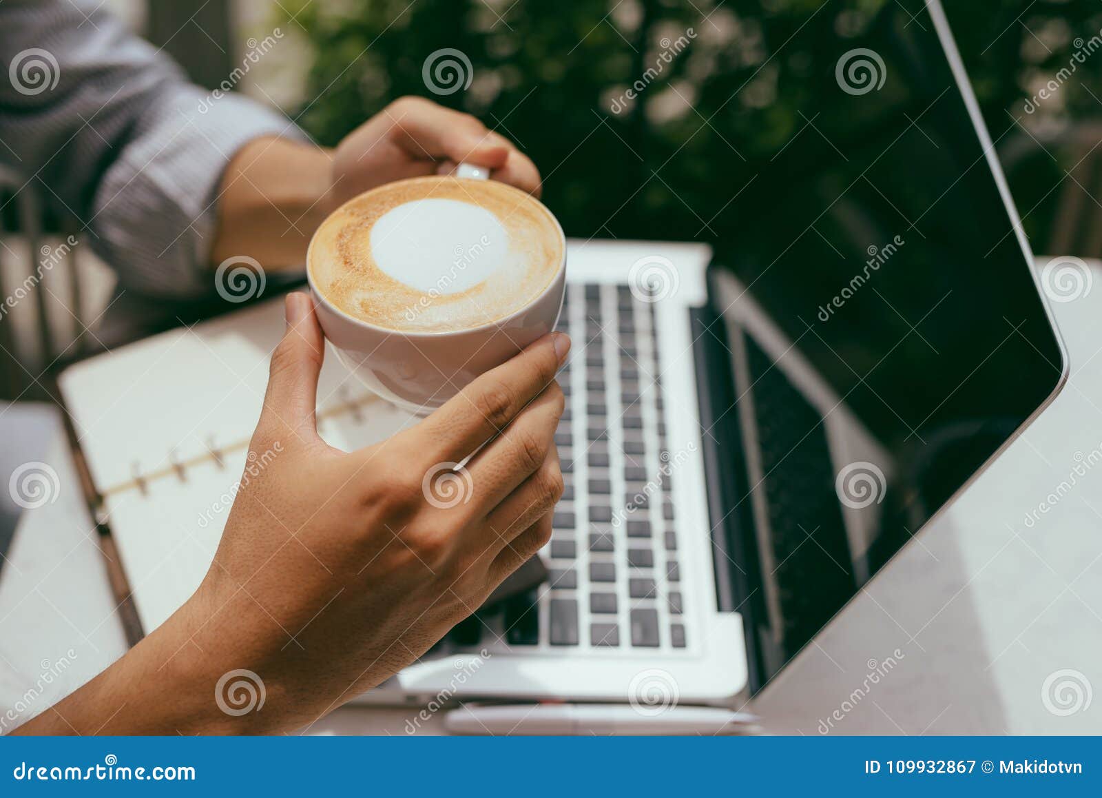 Freelancer Working with Laptop Computer in Comfortable Coffee Sh Stock ...
