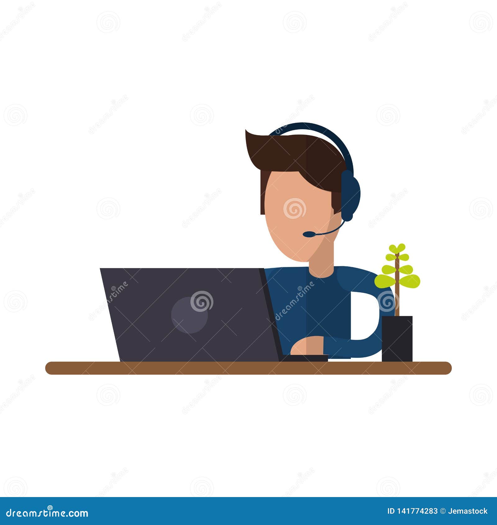 Freelancer Working with Laptop on Desk Stock Vector - Illustration of ...