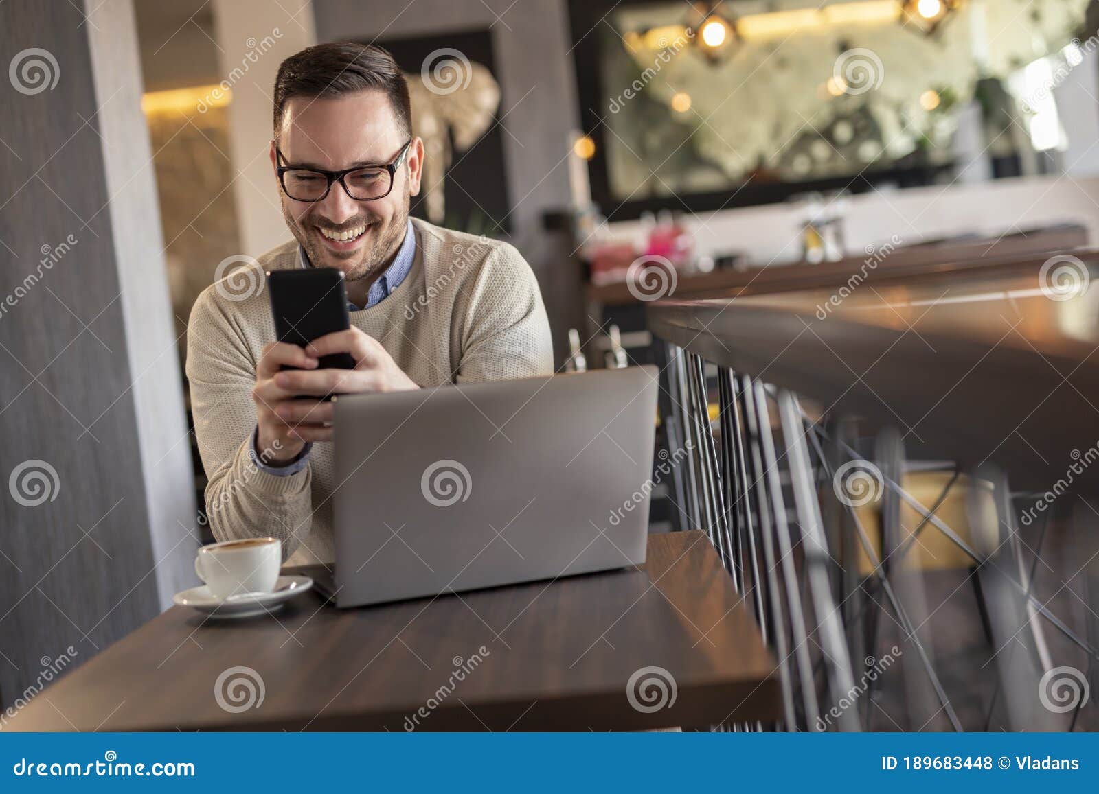 Freelancer Working Remotely Stock Photo - Image of restaurant ...