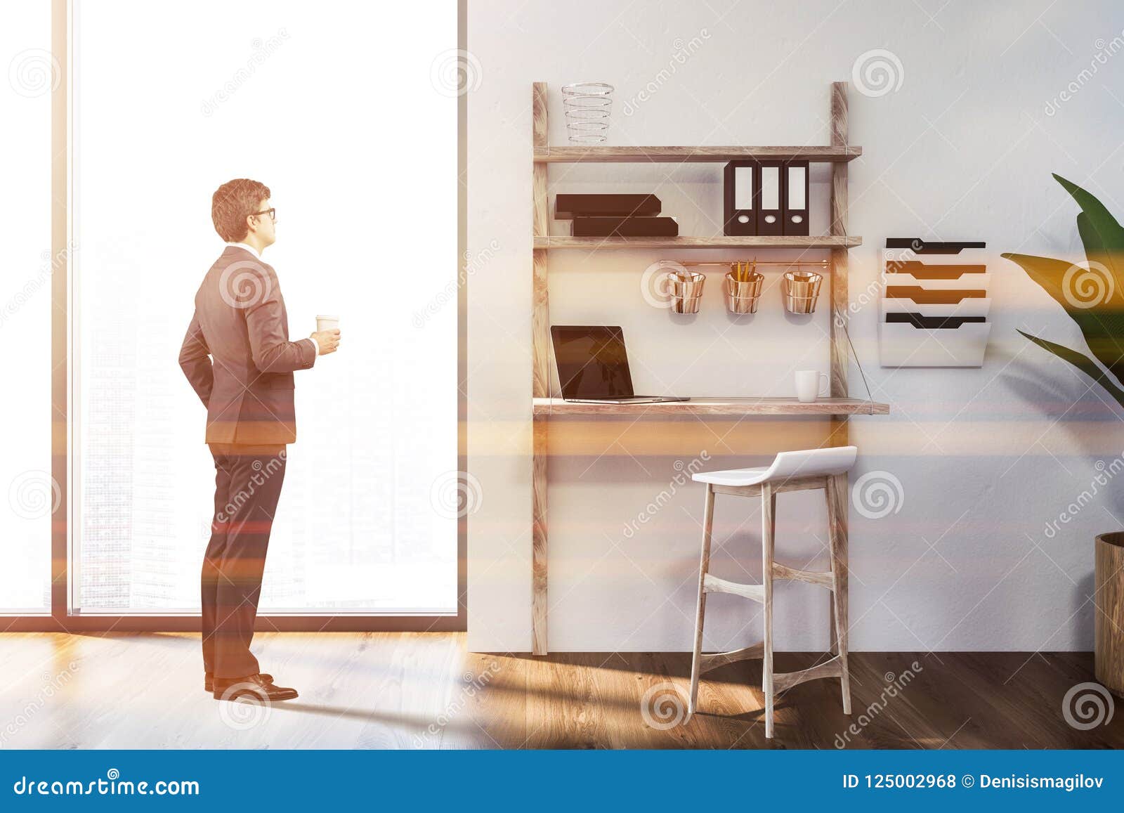 Freelancer Workplace Interior, Computer Table, Man Stock Photo - Image ...