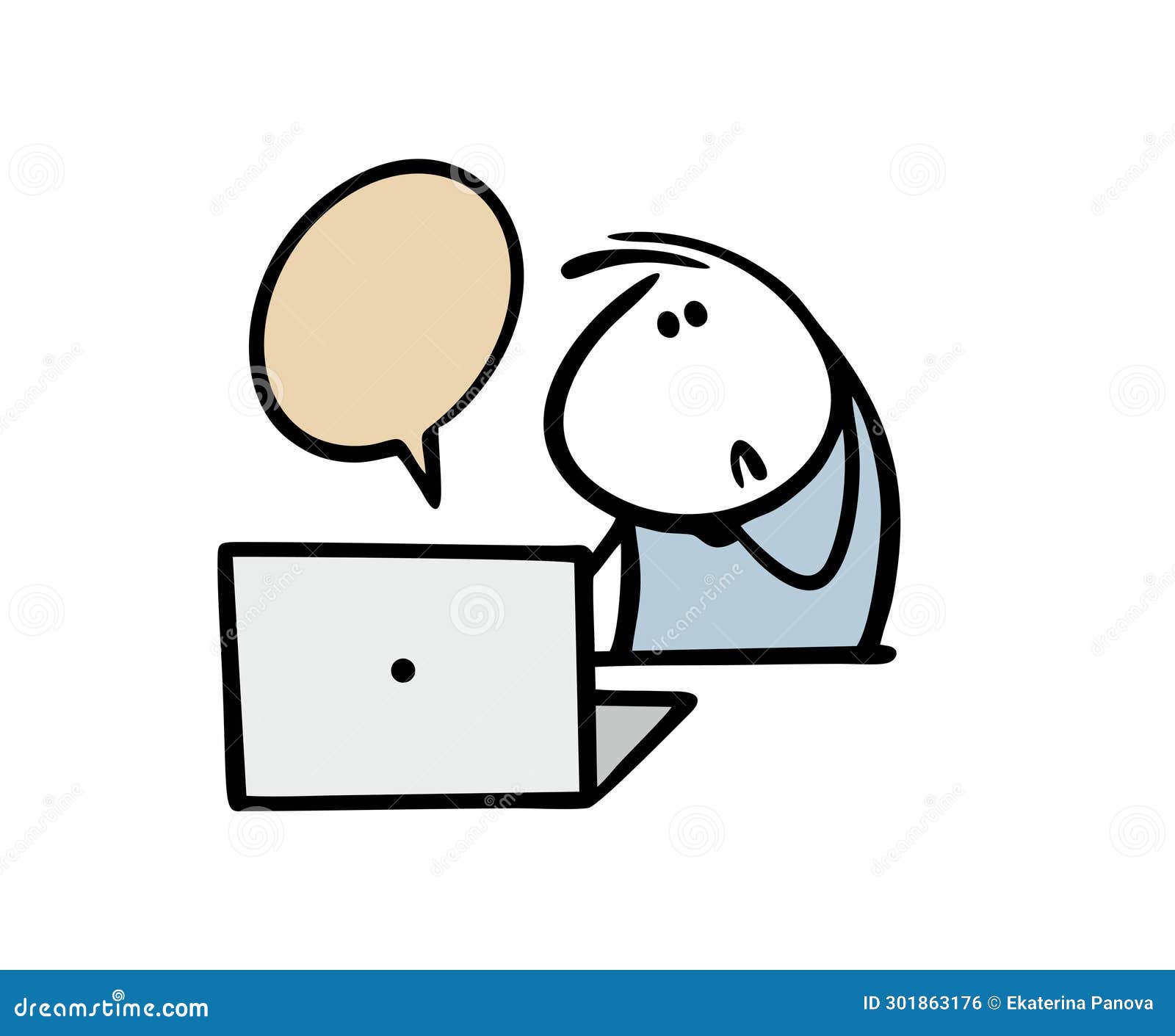 Freelancer Works in Internet Online. Vector Illustration of Stickman ...