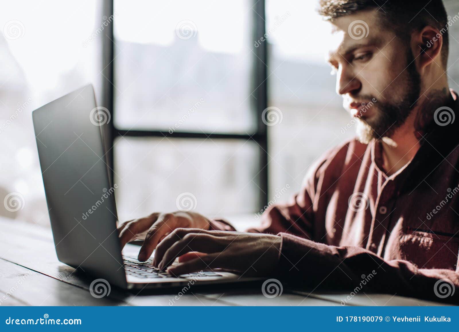 Freelancing, Man Working on Laptop Computer at Home Stock Image - Image ...