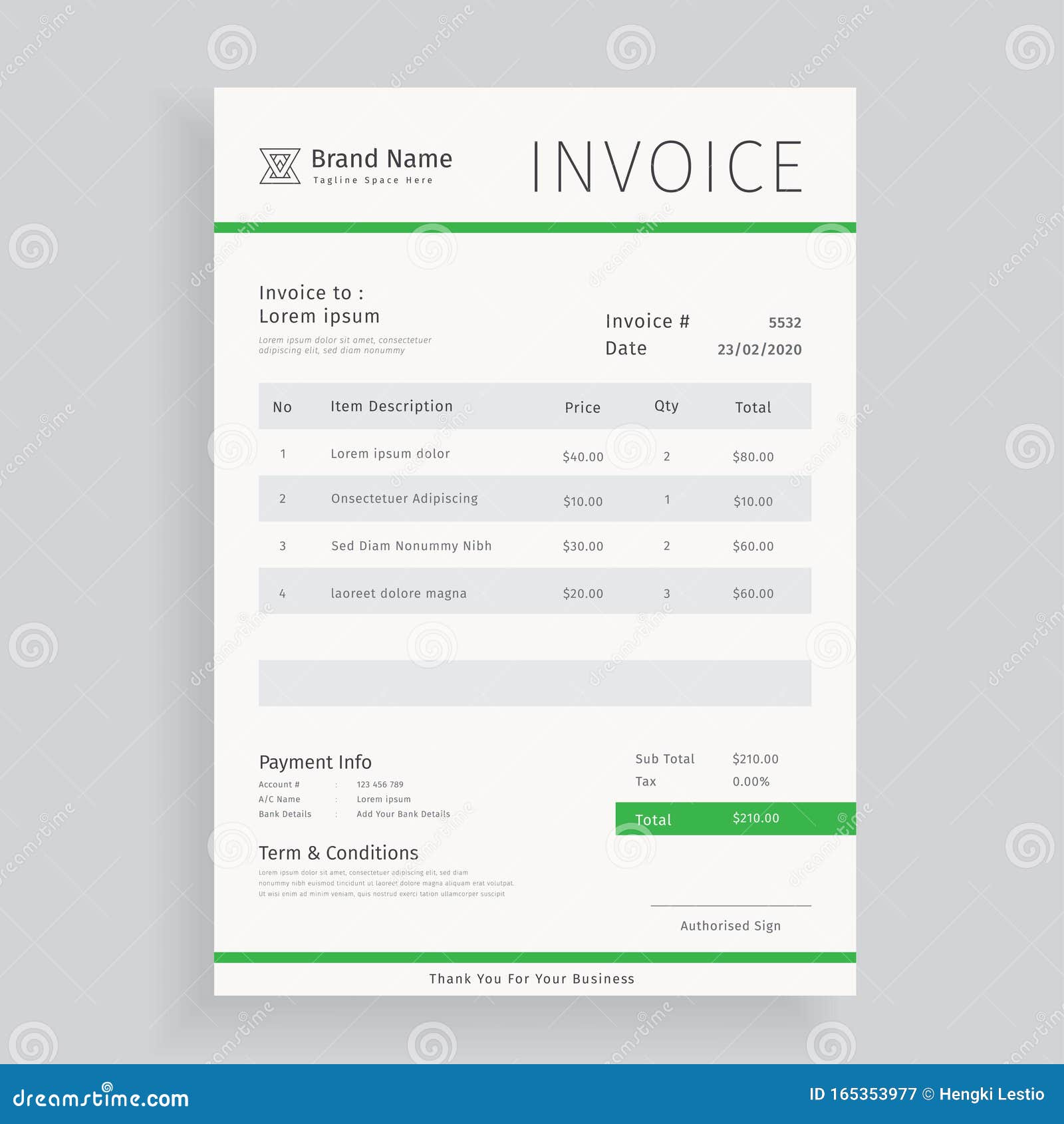 Green Invoice Templates Modern Vector Designs Stock Image ...
