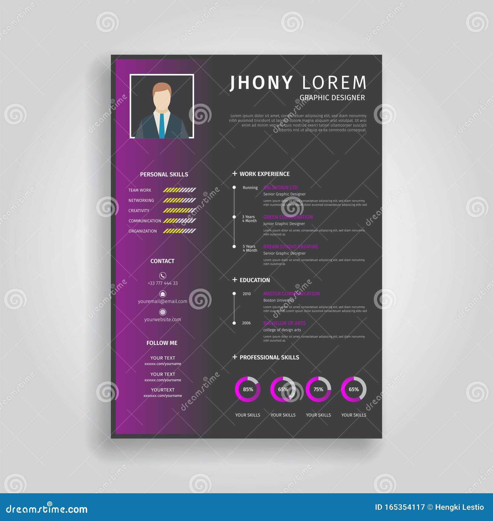 Design Creative Resume Templates With Black And Purple Gradients ...