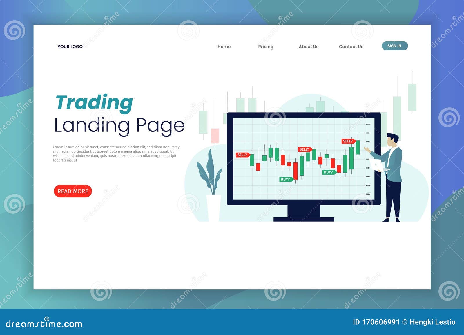 Flat Design Landing Page Trading Template Stock Illustration ...