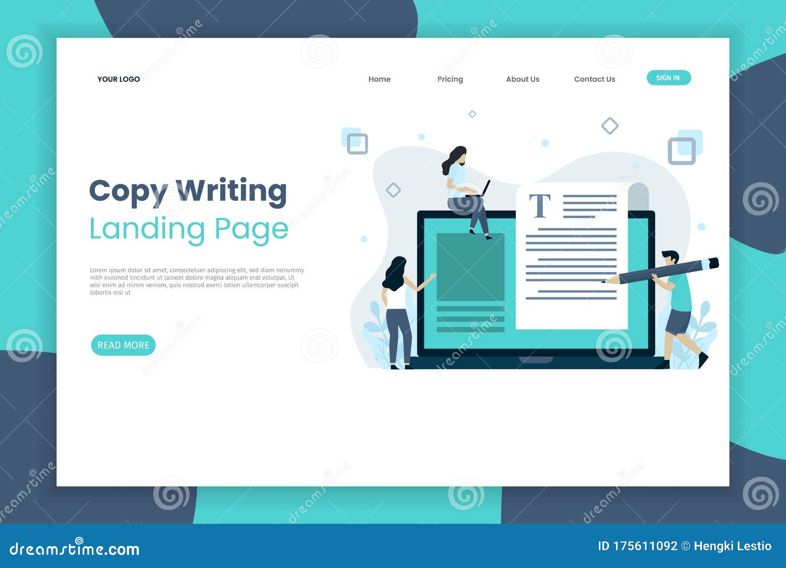 Creative Copy Writing Landing Page Website Template Stock Vector ...