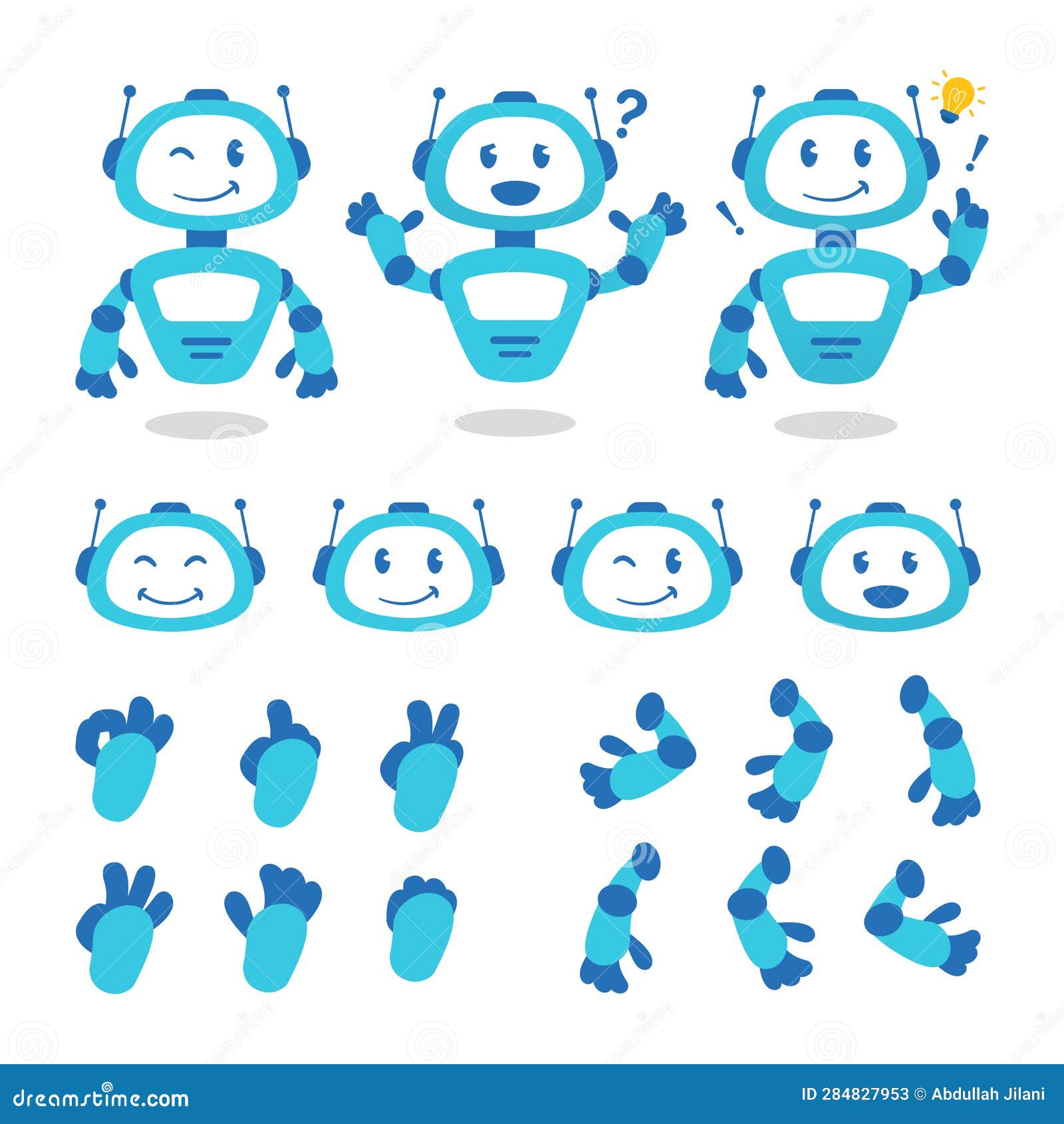 Cute Simple Robot Cartoon Character Illustration Set Animation Stock ...