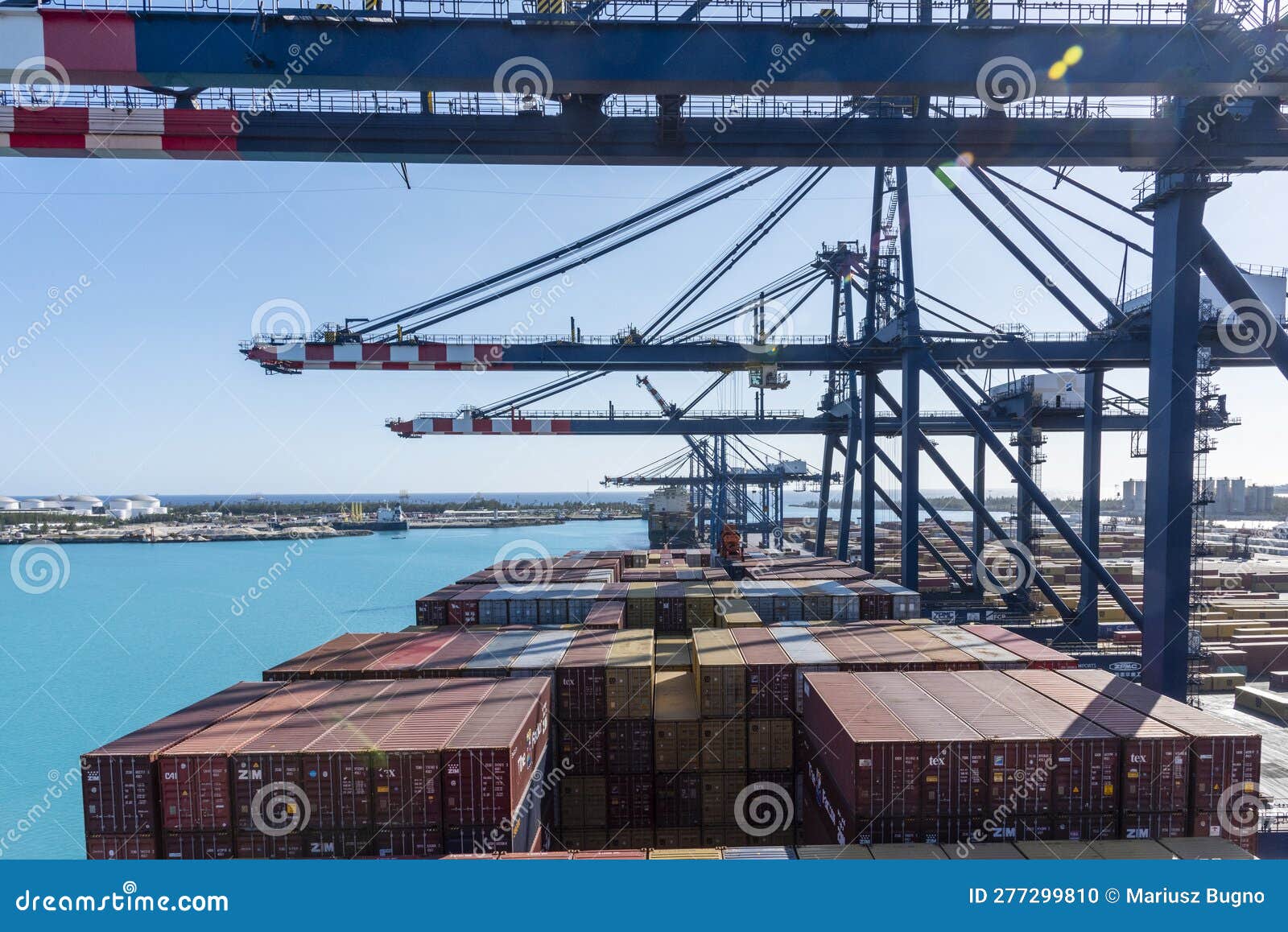 Freeport, Bahamas - View on the Containers Loaded on Deck of the Cargo ...