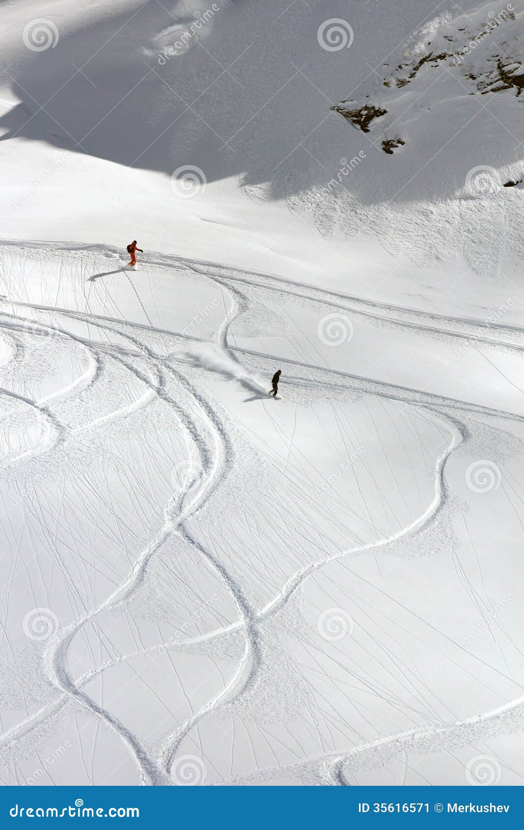 Freeride, Tracks on a Slope Stock Image - Image of alpinist, blue: 35616571