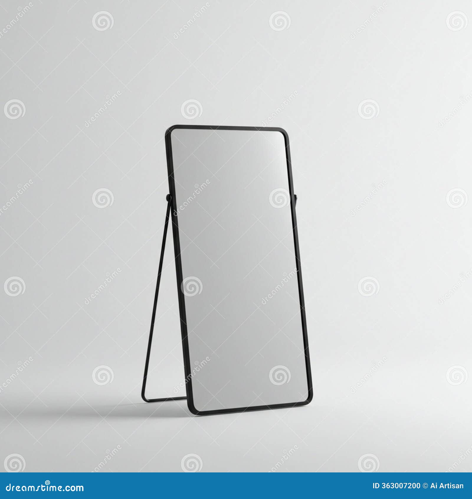 Freestanding Rectangular Mirror with Rounded Corners, Framed in Black ...