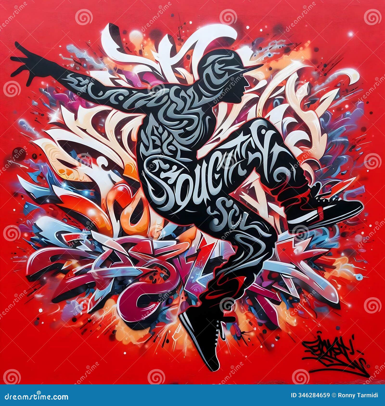Freestyle Dancer Silhouette Graffiti Design Stock Illustration ...
