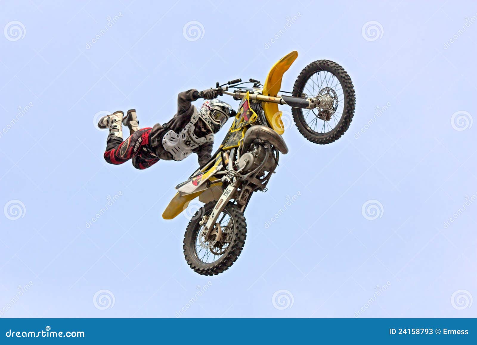 Freestyle Motocross Biker Performs The Trick In Jump At Fmx ...