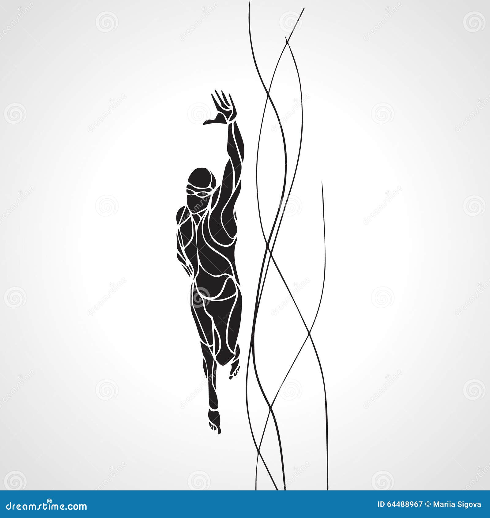 Freestyle Swimmer Silhouette With Water Pool Waves Cartoon Vector 51430953