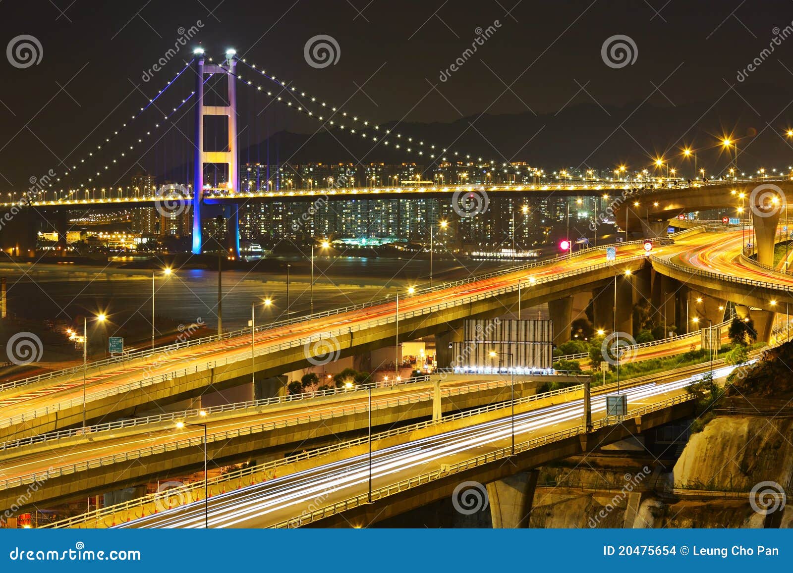 Freeway and Bridge at Night Stock Photo - Image of building, time: 20475654
