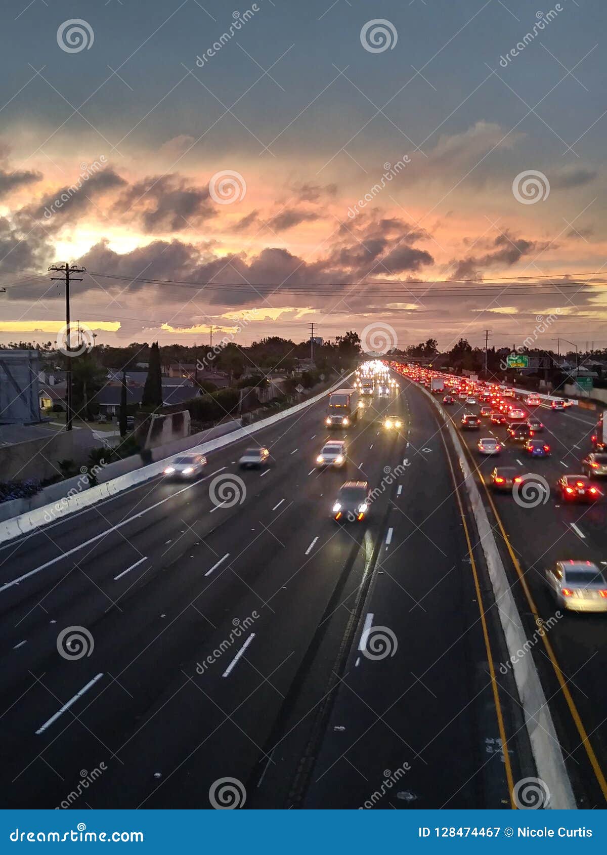 Freeway stock image. Image of cars, sunset, freeway - 128474467