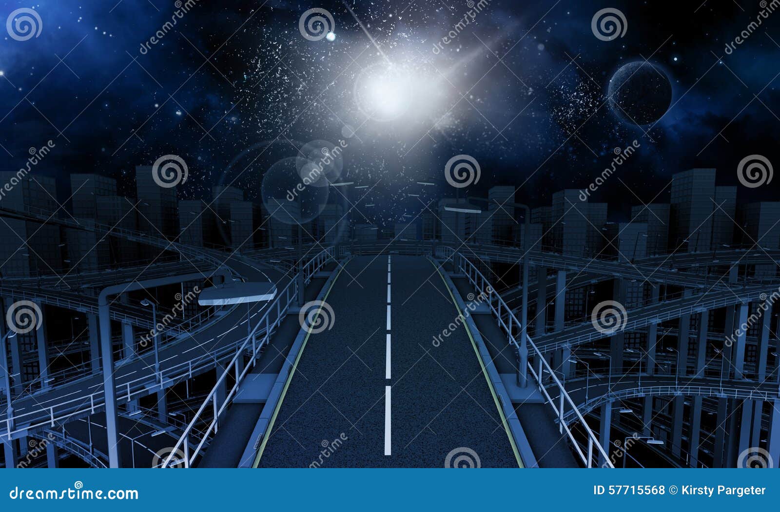 Freeway in the City with Space Sky Stock Illustration - Illustration of ...