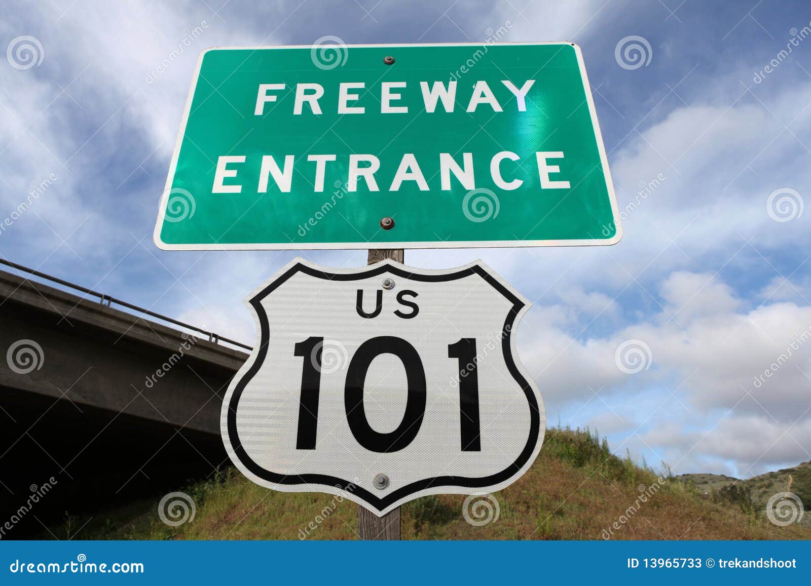 Freeway Entrance Sign US 101 Stock Image - Image of warning, caution ...