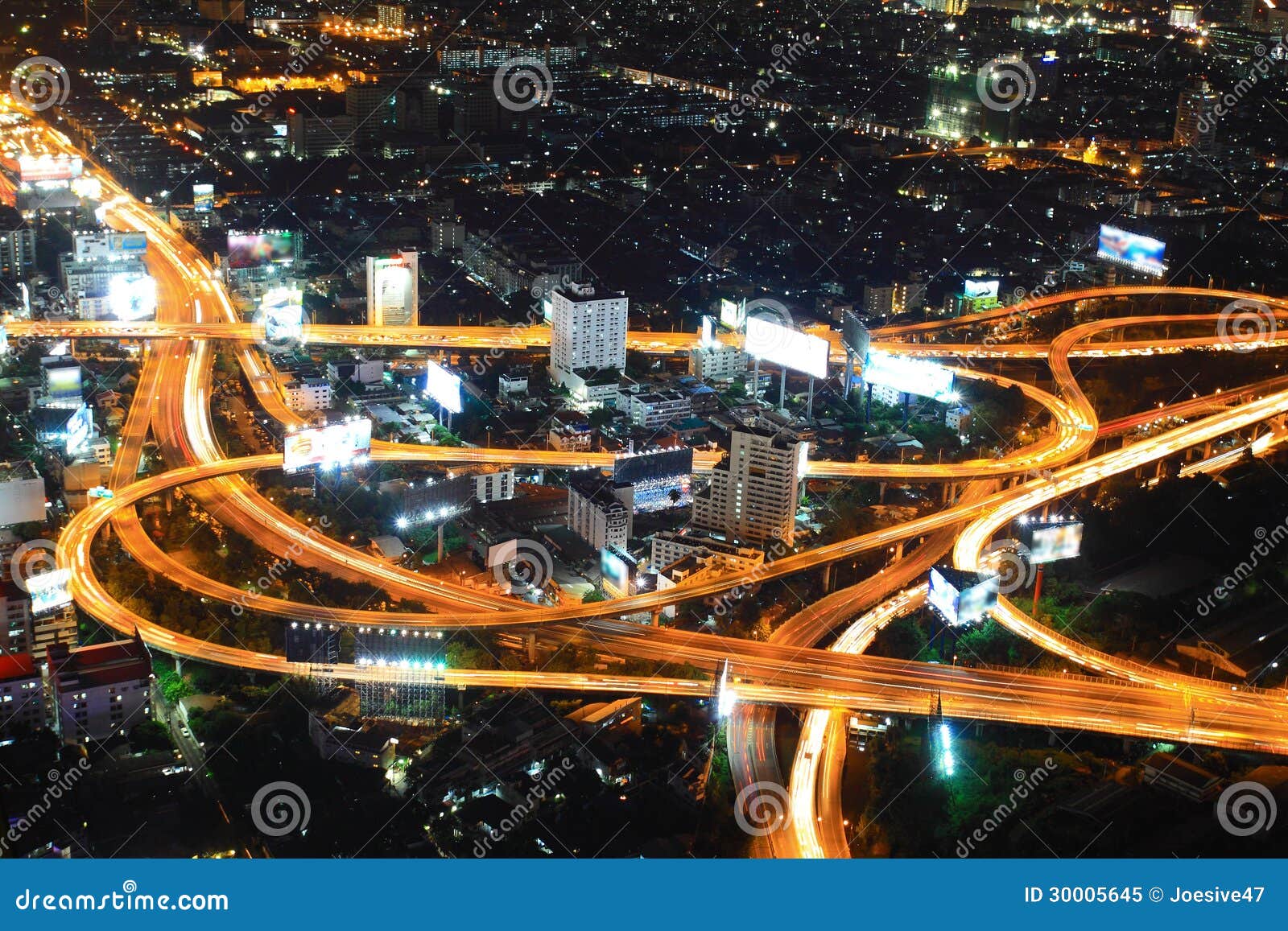 Freeway in Night with Cars Light in Modern City Stock Image - Image of ...