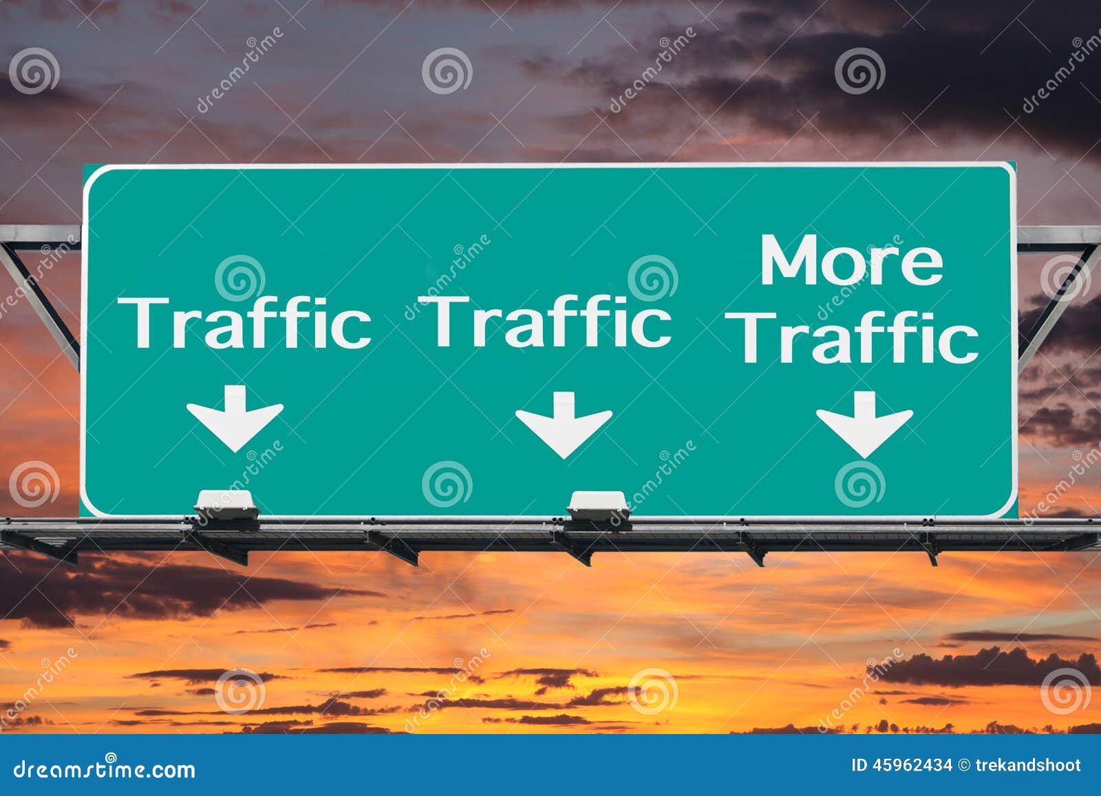 Freeway To More Traffic Road Sign Stock Photo - Image of urban, sunrise ...