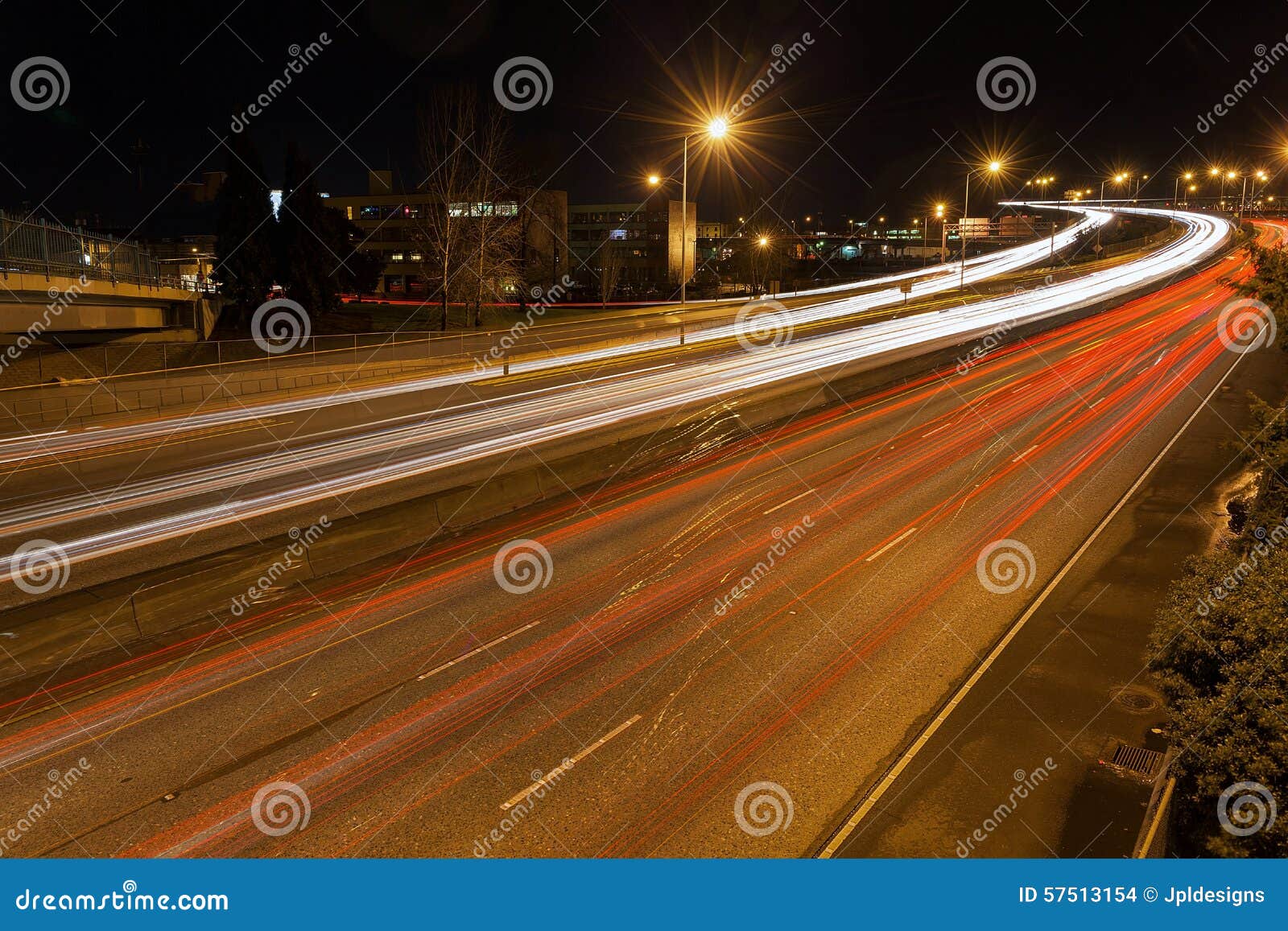 Freeway Traffic Light Trails at Night in Oregon Stock Photo - Image of ...