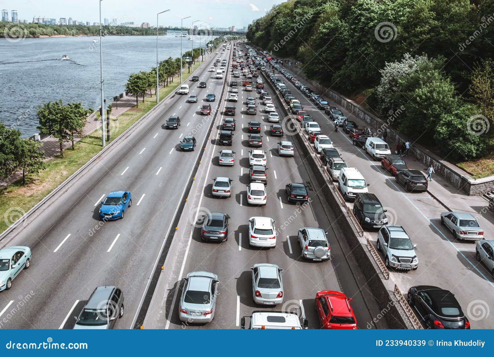Freeway Traffic Seen from Above Stock Image - Image of motorway ...