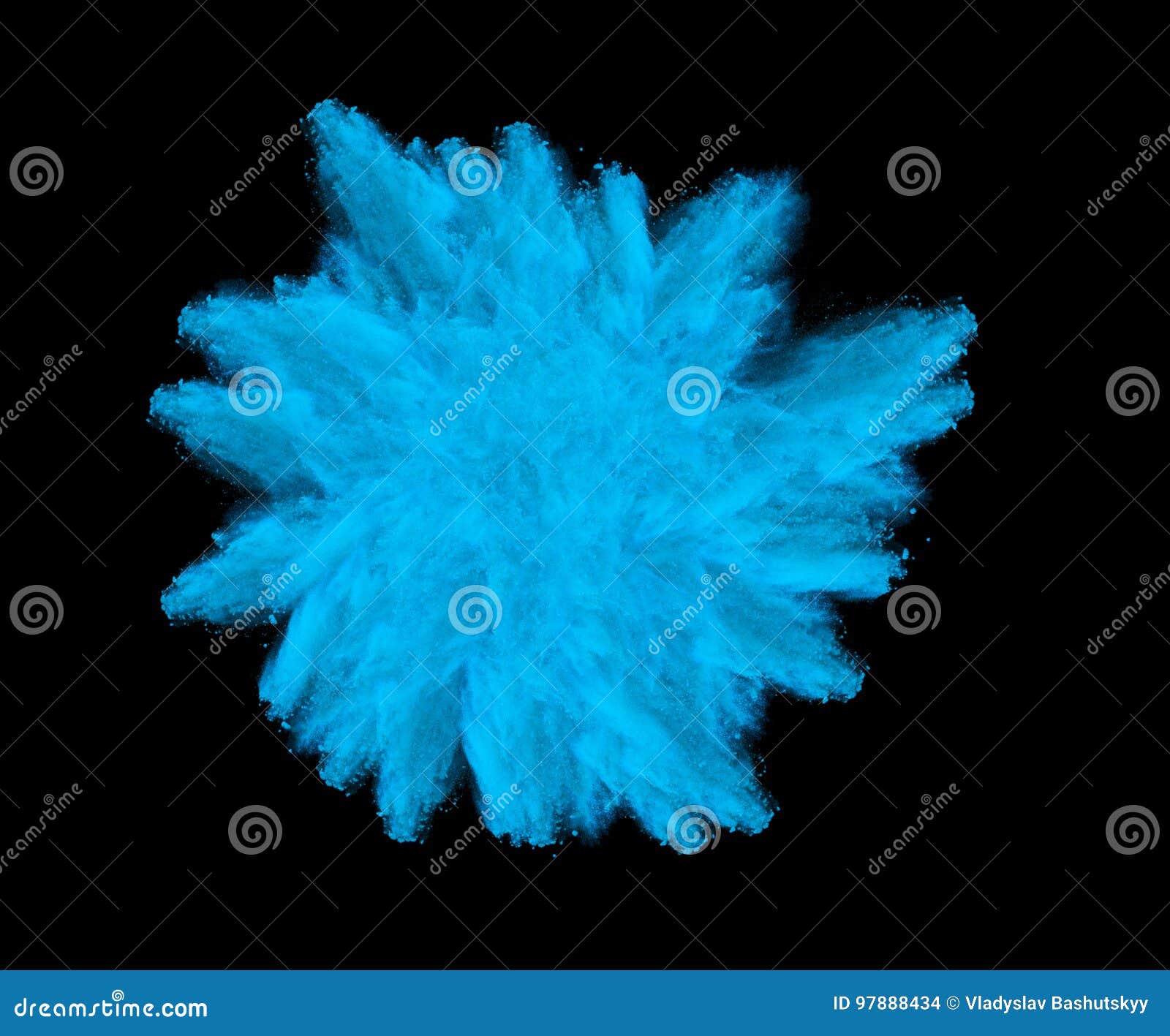 Freeze Motion of Blue Dust Explosion Isolated on Black Background Stock ...