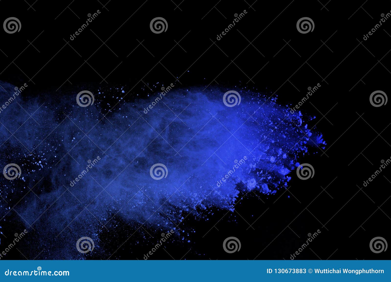 Freeze Motion of Blue Powder Explosions Isolated on Black Backgr Stock ...