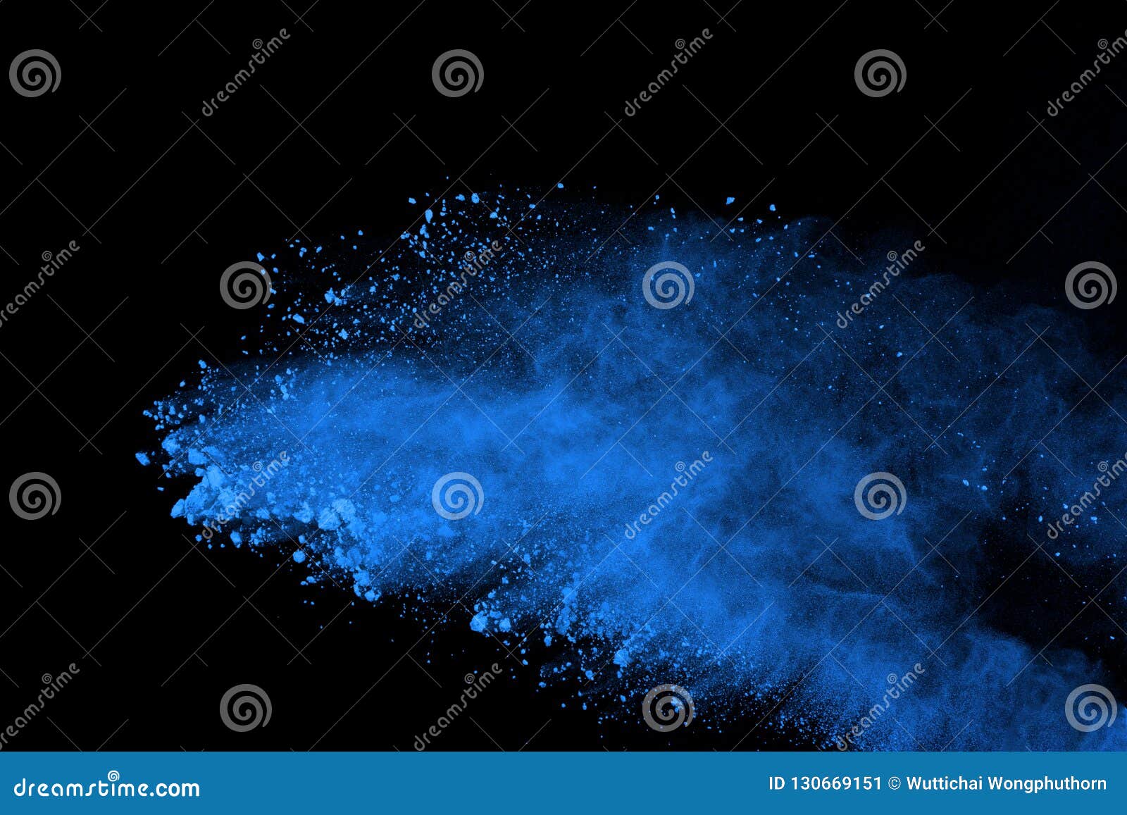 Freeze Motion of Blue Powder Explosions Isolated on Black Background ...