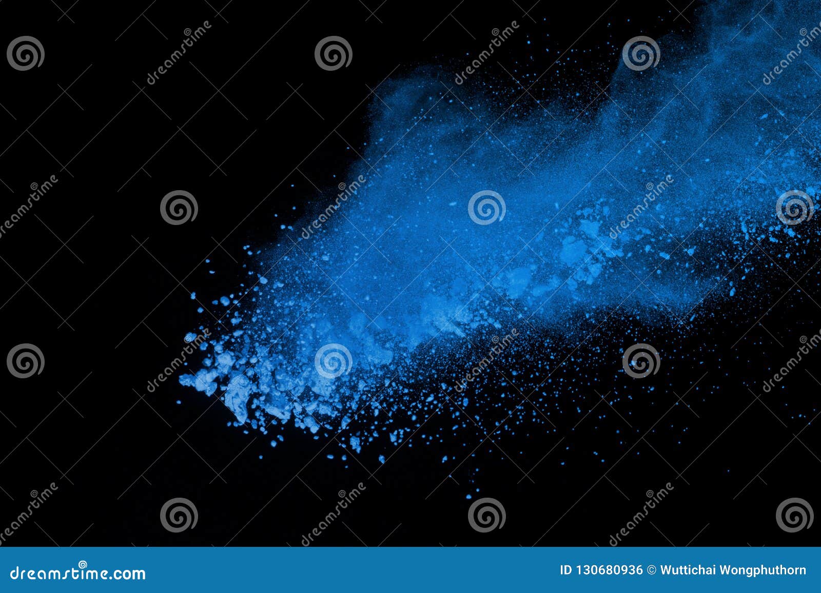 Freeze Motion of Blue Powder Explosions Isolated on Black Background ...
