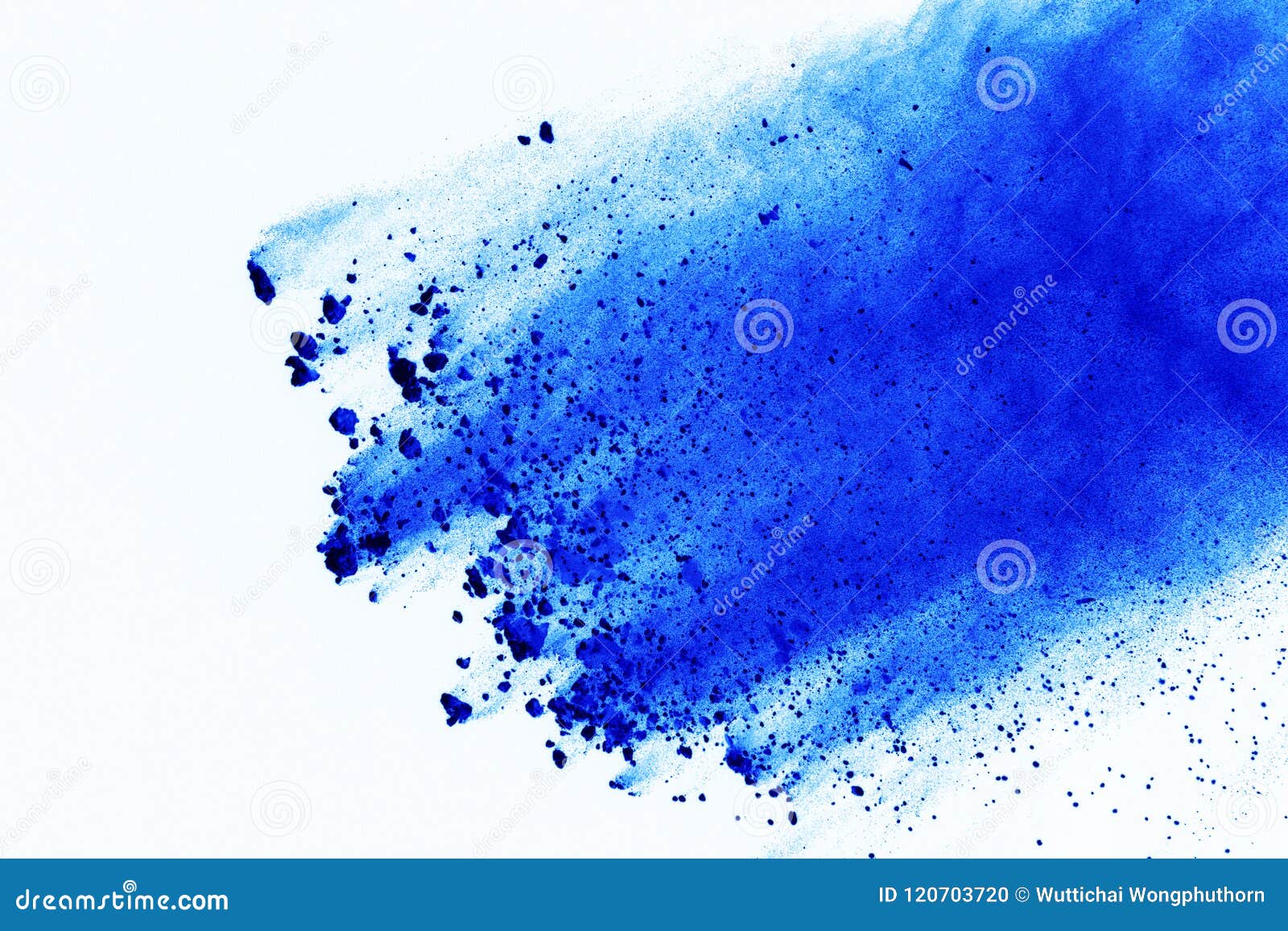 Freeze Motion of Blue Powder Explosions Isolated on White Background ...