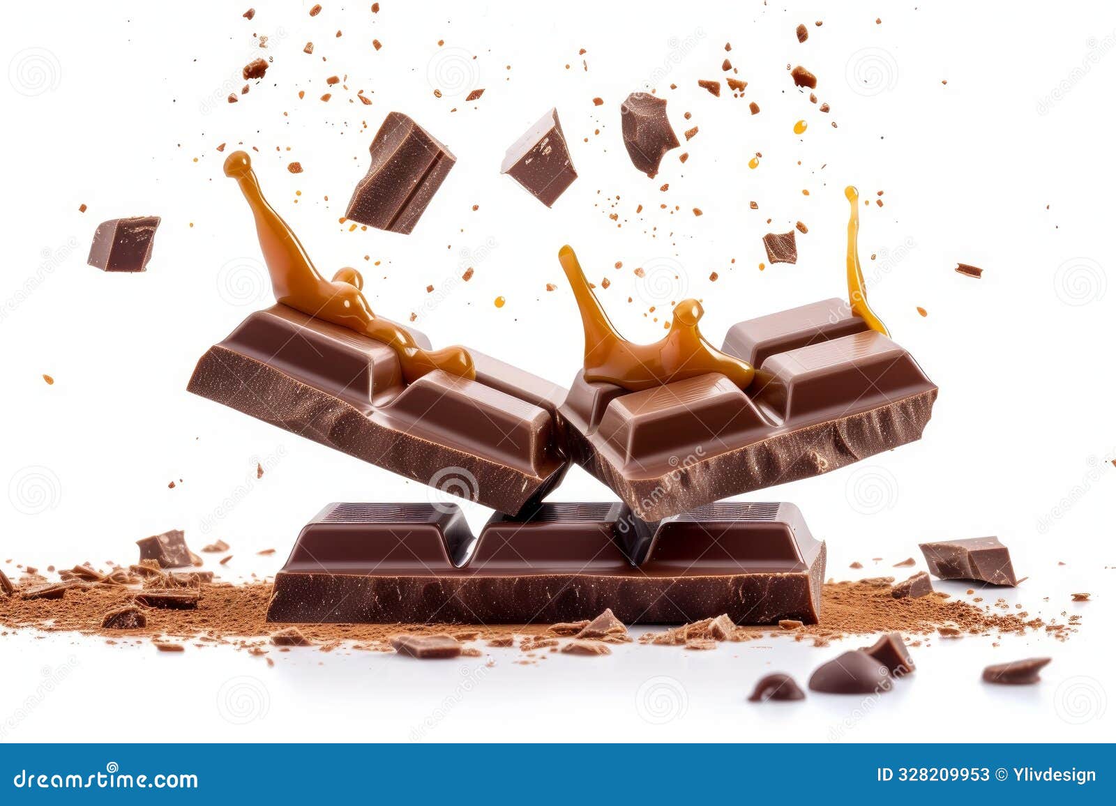 Exploding Chocolate Delight with Caramel Splash Stock Image - Image of ...