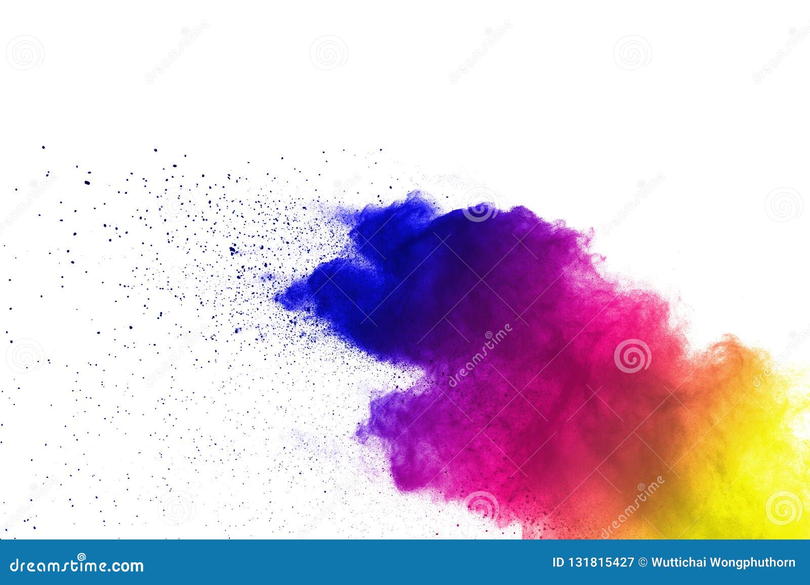Freeze Motion of Colored Powder Explosions Isolated on White Background ...