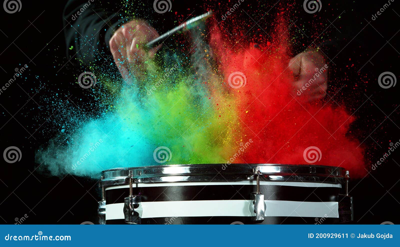 Freeze Motion of Coloured Powder Explosion on Drum Stock Image - Image ...