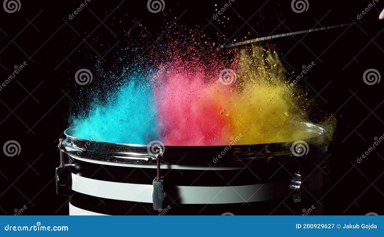 Freeze Motion of Coloured Powder Explosion on Drum Stock Image - Image ...