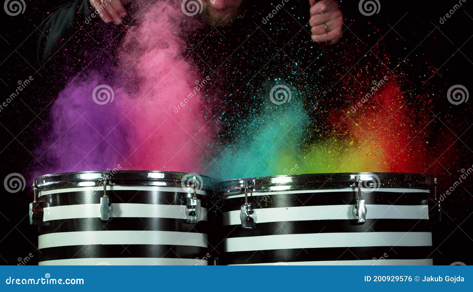 Freeze Motion of Coloured Powder Explosion on Drums Stock Photo - Image ...
