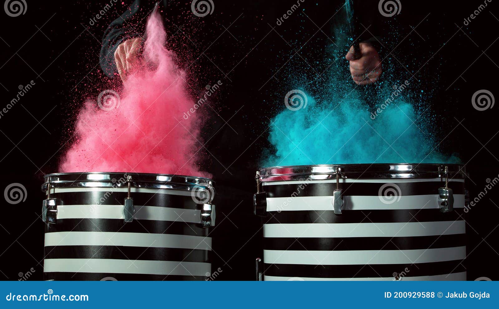 Freeze Motion of Coloured Powder Explosion on Drums Stock Photo - Image ...