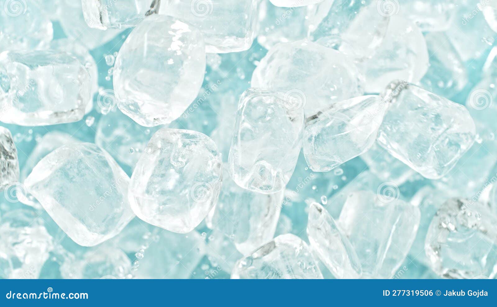 Freeze Motion of Flying Ice Cubes Isolated on Blue Background Stock ...