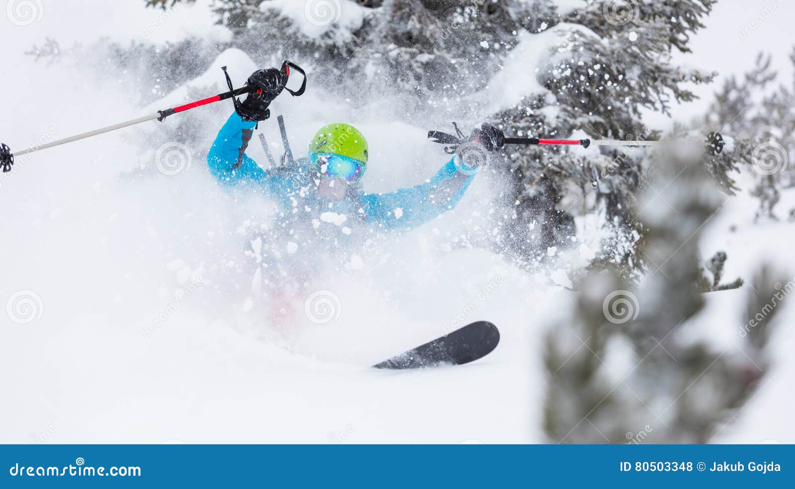 Freeze Motion of Freerider in Deep Powder Snow Stock Photo - Image of ...