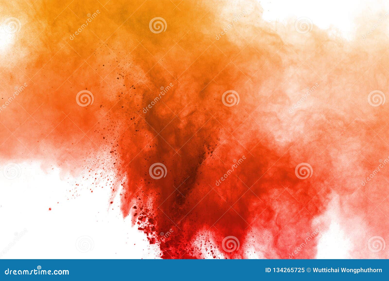 Freeze Motion of Orange Powder Exploding on White Background Stock ...
