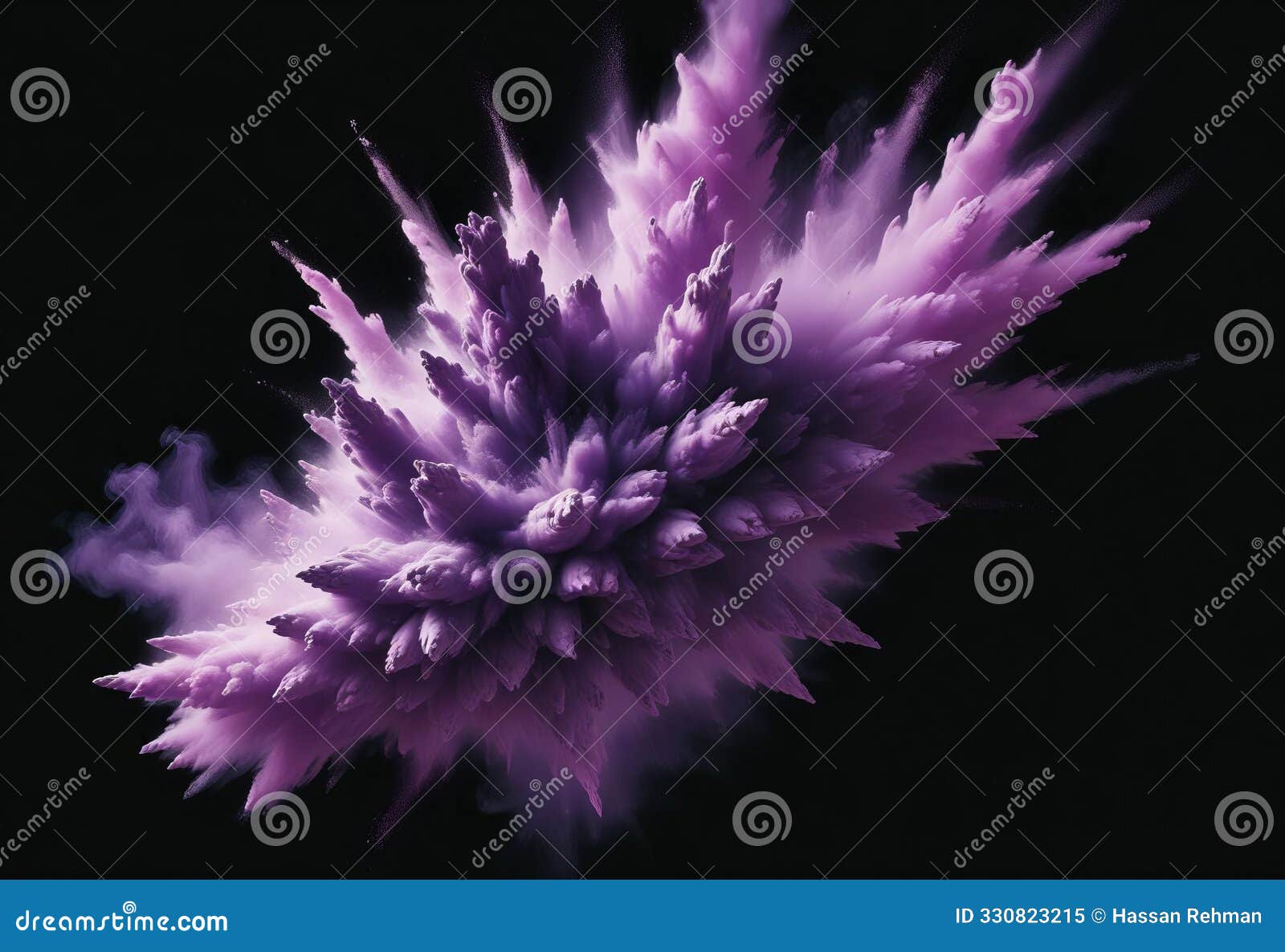 Freeze Motion of Purple Dust Explosion Isolated on Black Background ...