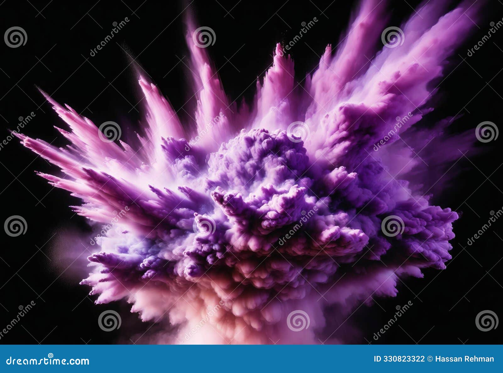 Freeze Motion of Purple Dust Explosion Isolated on Black Background ...