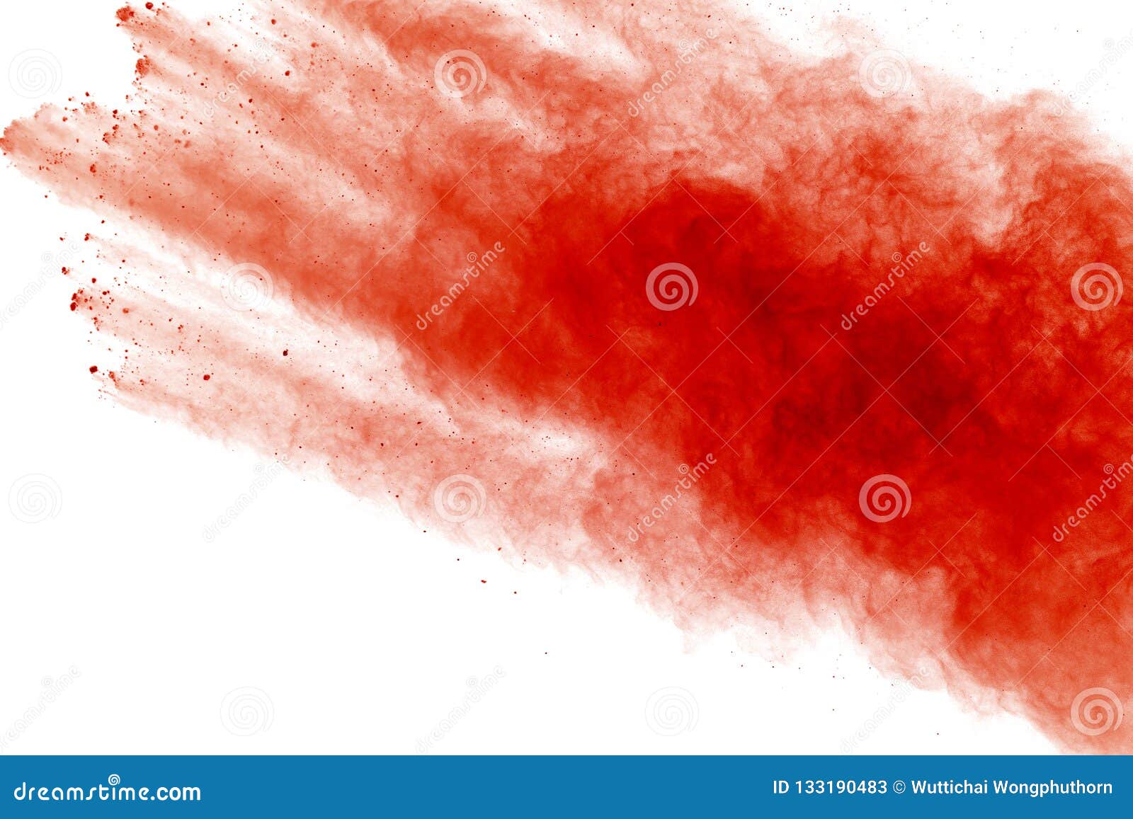 Freeze Motion of Red Powder Exploding, Isolated on White Background ...