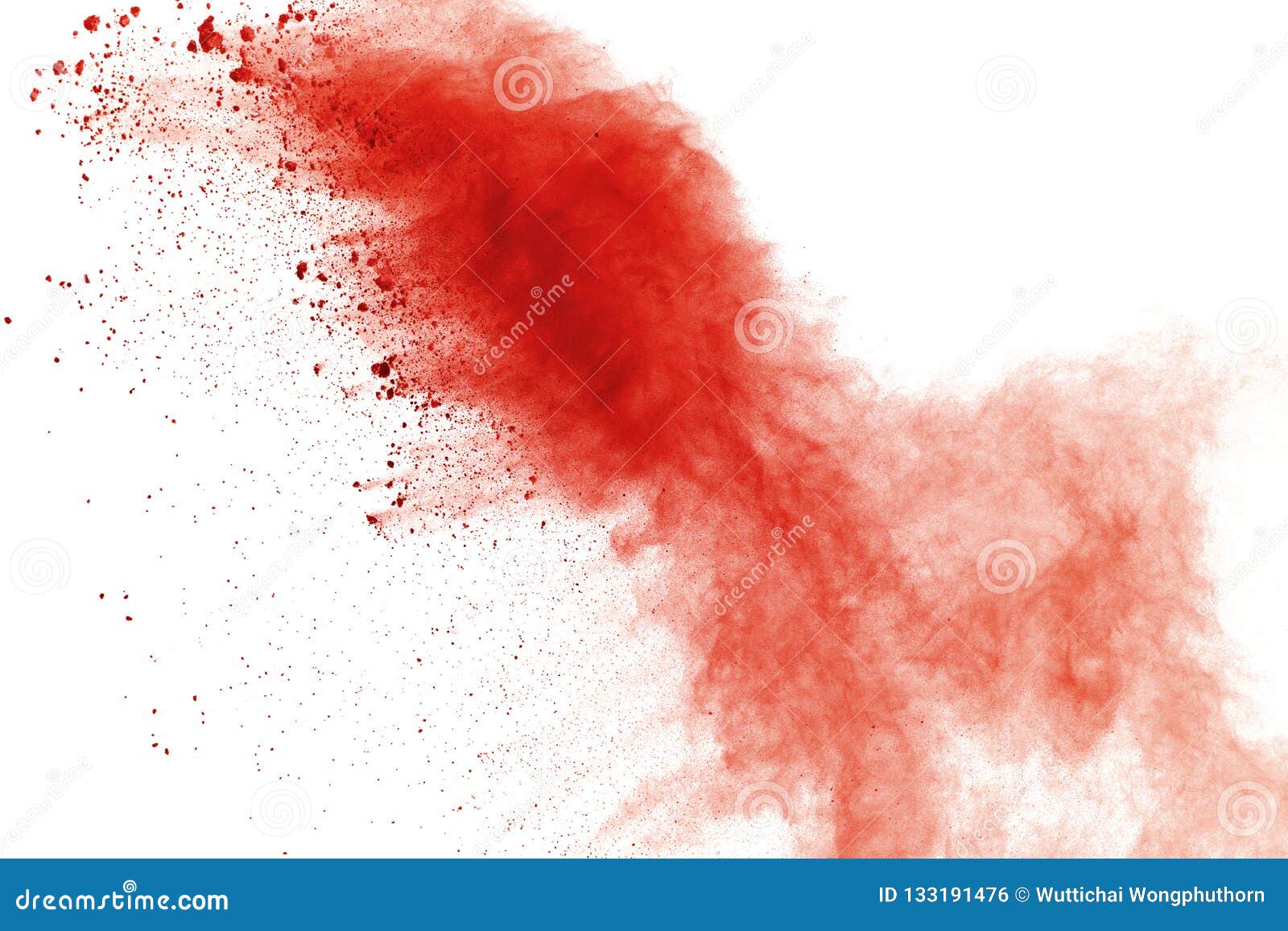 Freeze Motion of Red Powder Exploding, Isolated on White Background ...