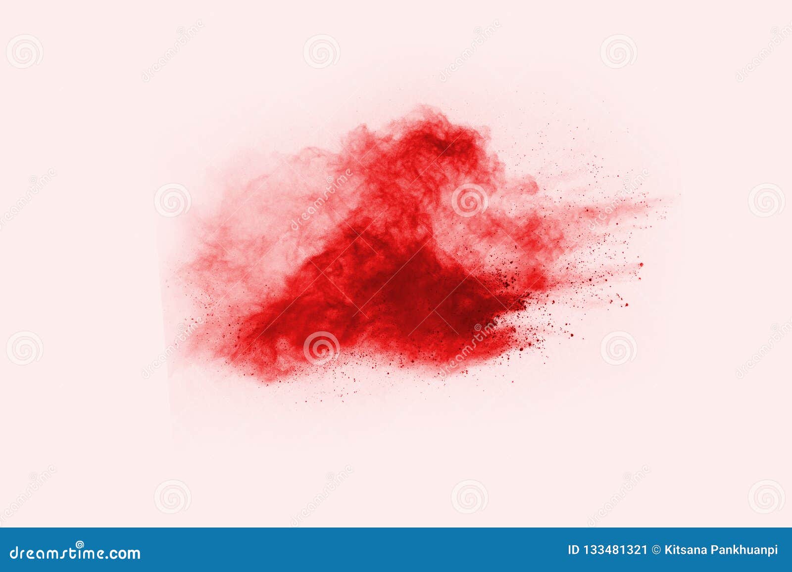 Freeze Motion of Red Powder Exploding, Isolated on White Background ...