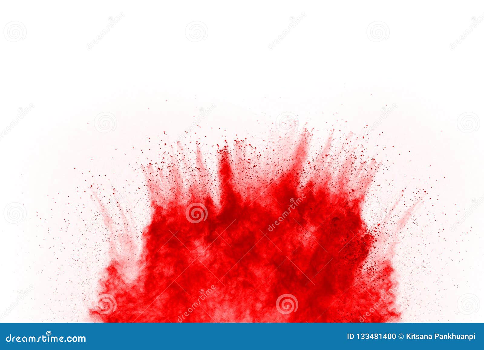 Freeze Motion of Red Powder Exploding, Isolated on White Background ...