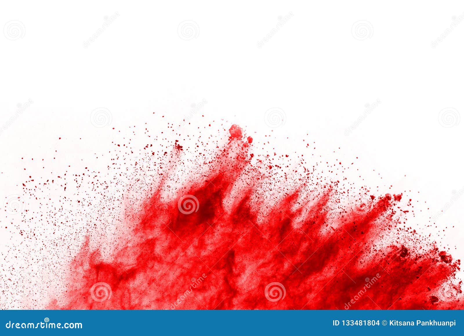 Freeze Motion of Red Powder Exploding, Isolated on White Background ...
